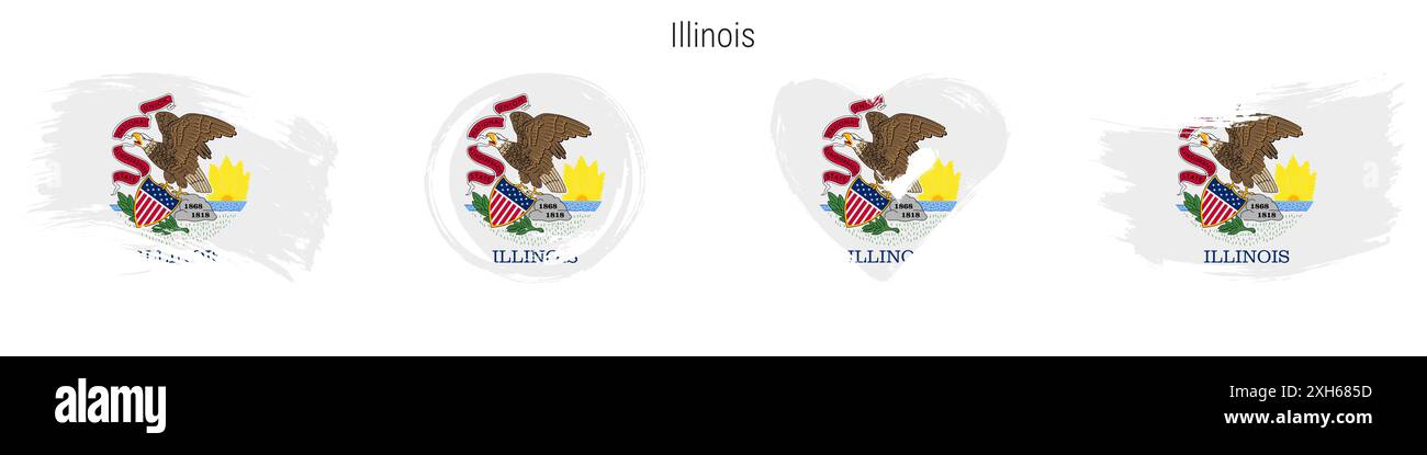 Illinois hand drawn grunge style flag icon set. US state banner in ...