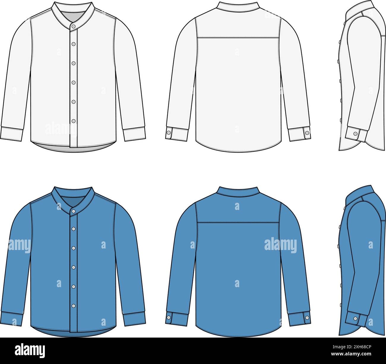 Stand-up collar shirt vector template illustration set Stock Vector ...