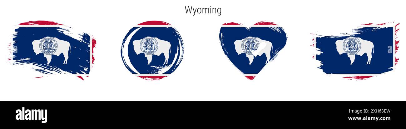 Wyoming hand drawn grunge style flag icon set. US state banner in ...