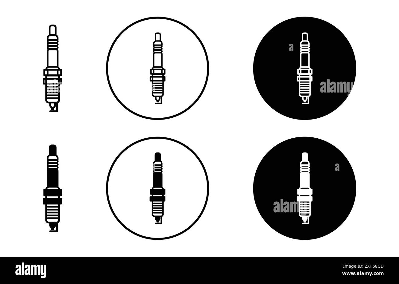 Spark plug icon Vector symbol or sign set collection in black and white ...