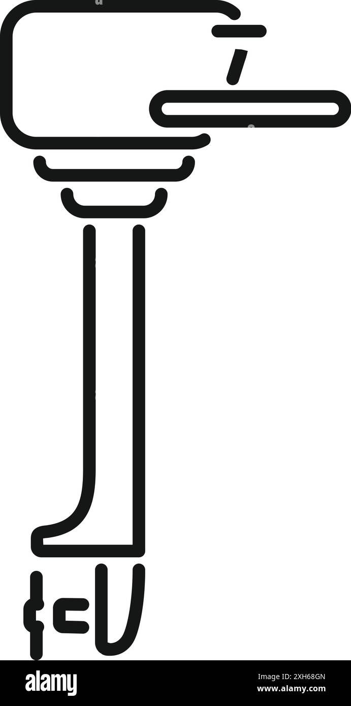 Simple line art icon of a boat motor is shown, representing the power ...