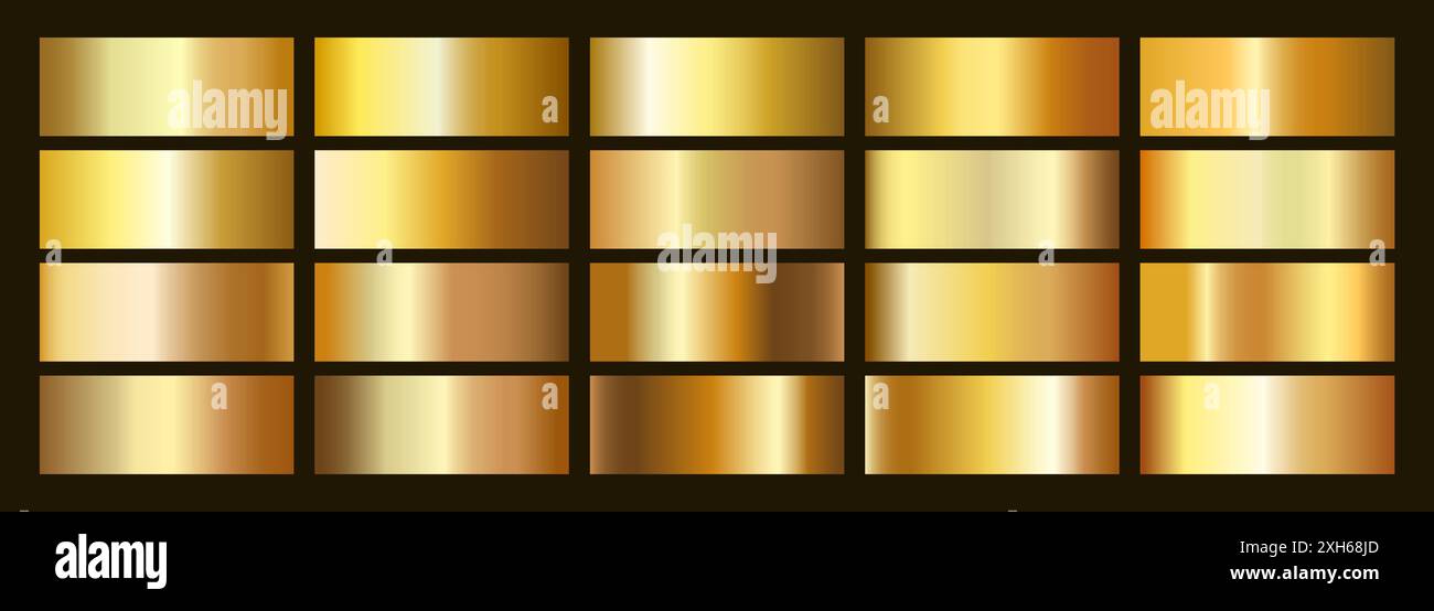 Gold gradients set. Metallic golden colour gradation vector backgrounds ...