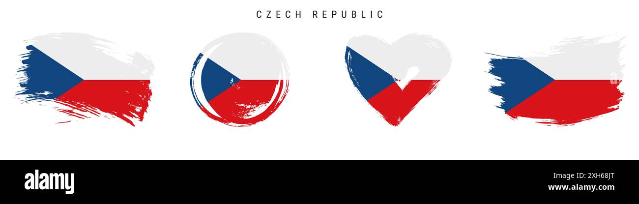 Czech Republic hand drawn grunge style flag icon set. Czechia banner in ...