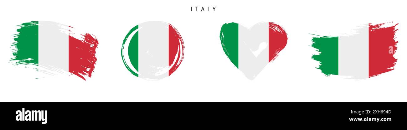 Italy hand drawn grunge style flag icon set. Italian banner in official ...