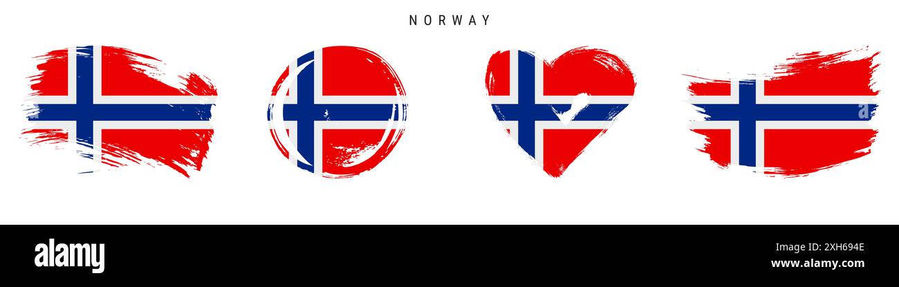 Norway hand drawn grunge style flag icon set. Norwegian banner in ...