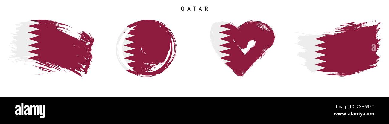 Qatar hand drawn grunge style flag icon set. Qatari banner in official ...