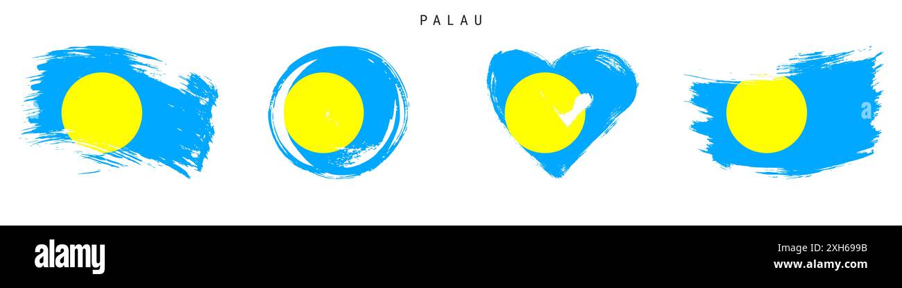 Palau hand drawn grunge style flag icon set. Palauan banner in official ...