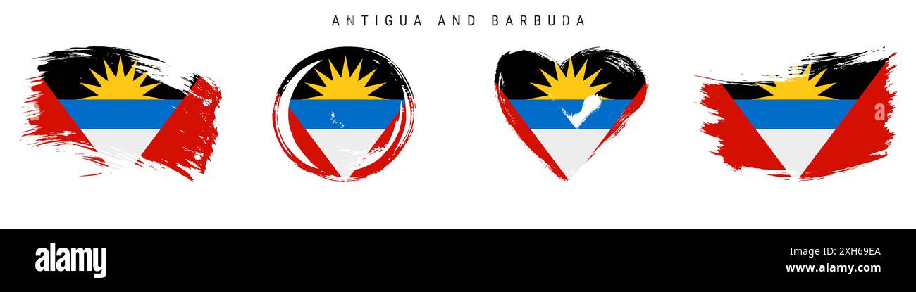 Antigua and Barbuda hand drawn grunge style flag icon set. Antiguan ...