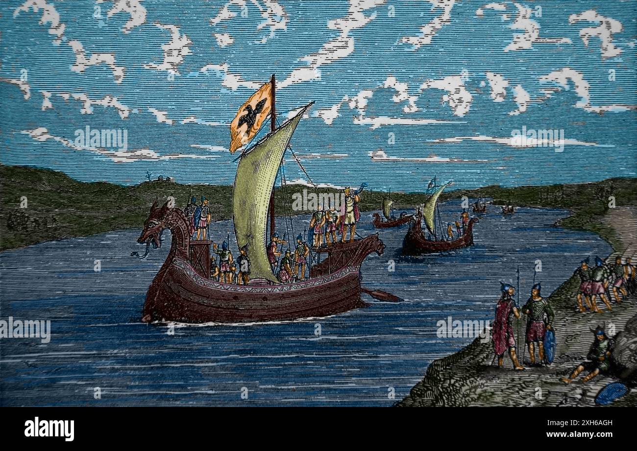 Europe. Norse or viking vessels. Engraving, 19th century Stock Photo ...