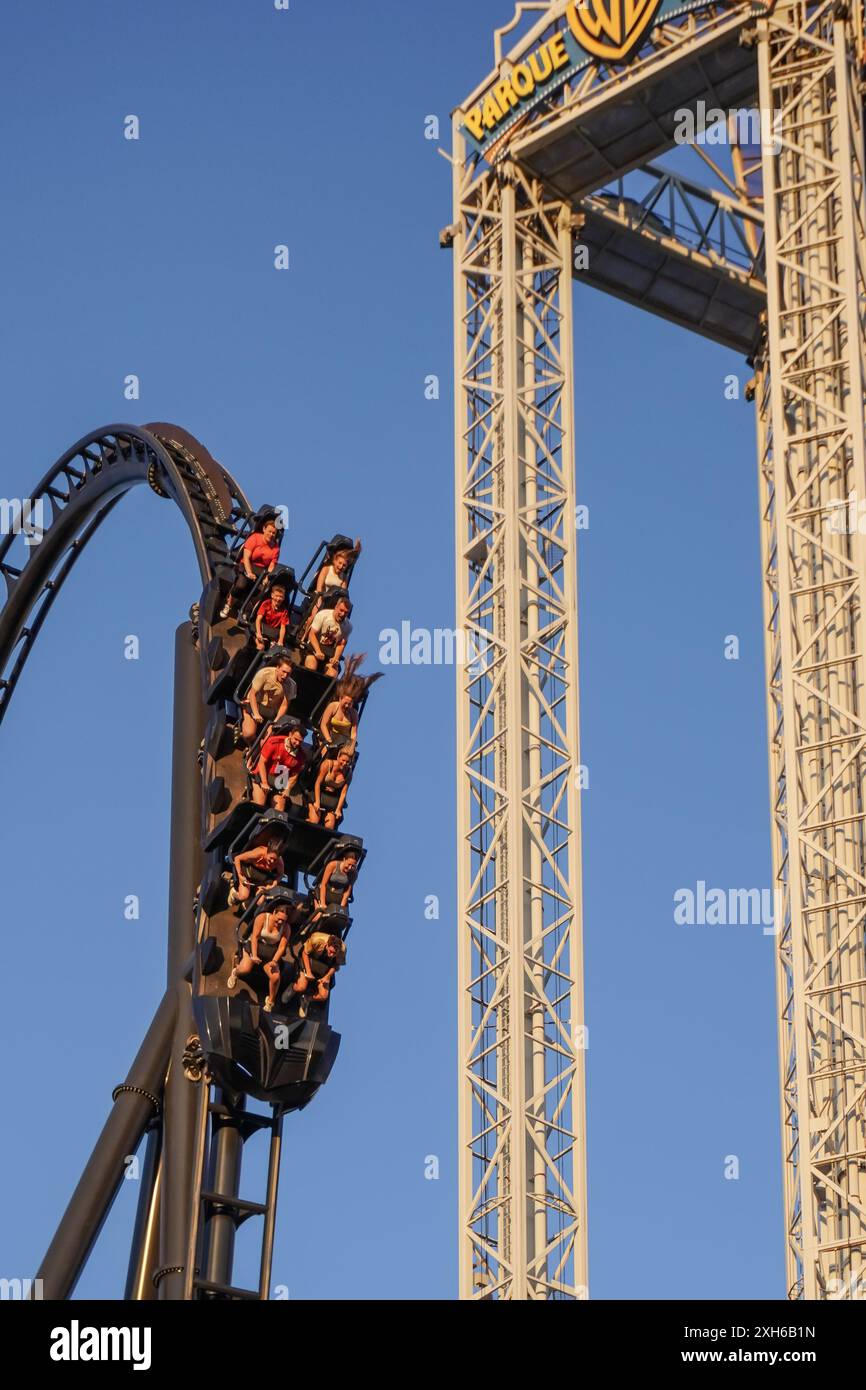 Madrid, Spain. 1 July 2024. Thrill seekers ride the new rollercoaster ...