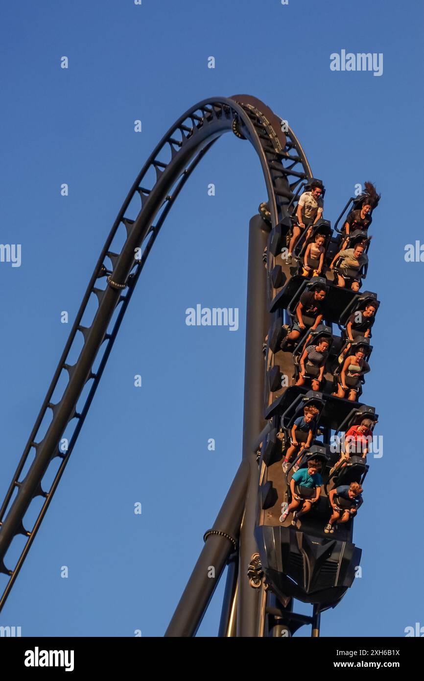 Madrid, Spain. 1 July 2024. Thrill seekers ride the new rollercoaster ...