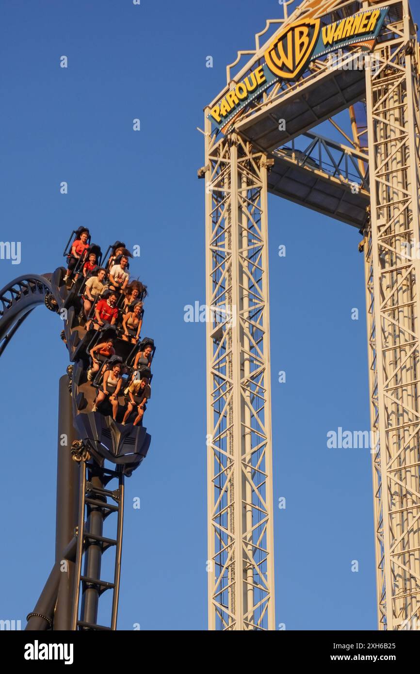 Madrid, Spain. 1 July 2024. Thrill seekers ride the new rollercoaster ...