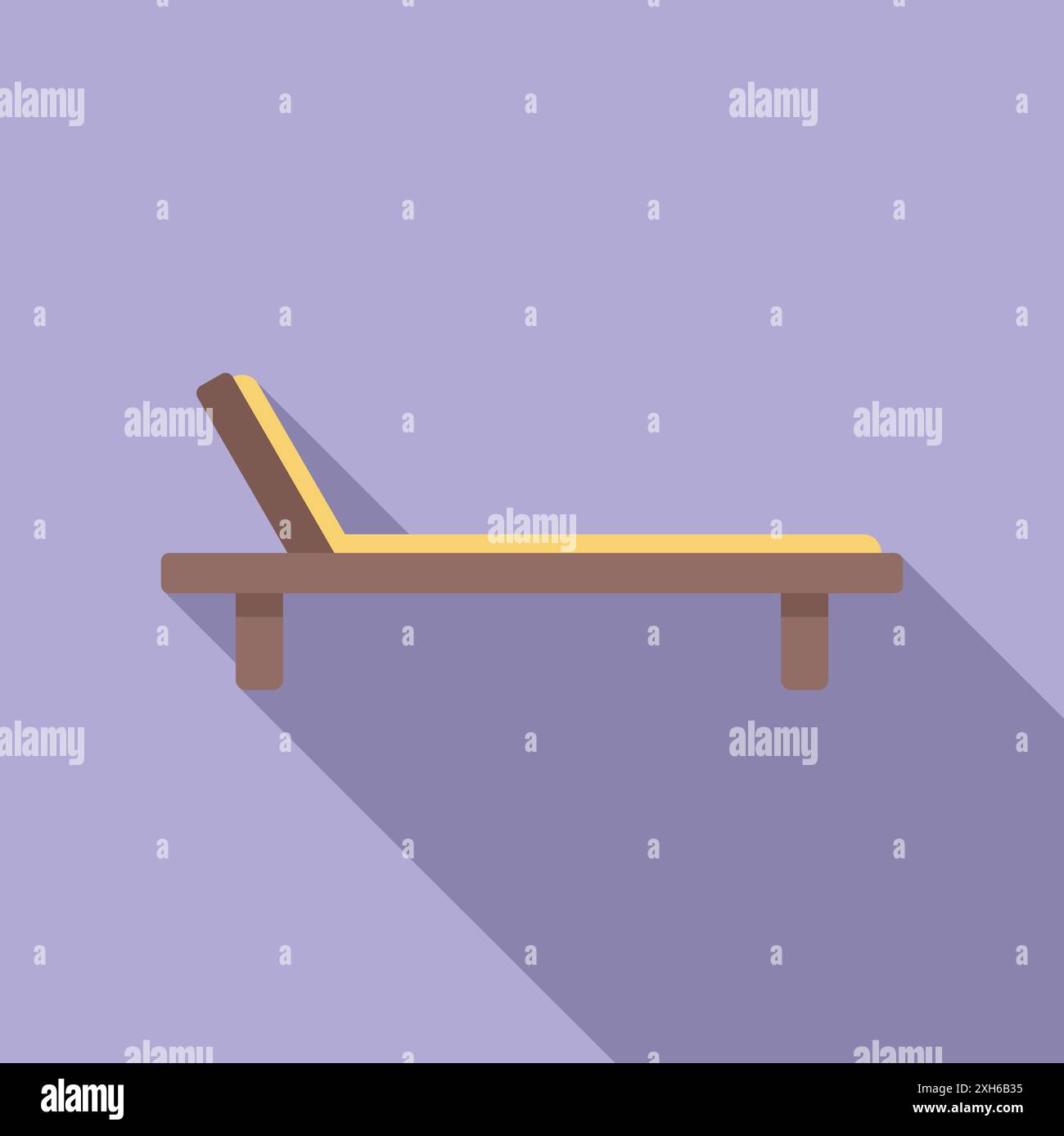 Wooden beach chaise longue casting a long shadow, simple icon ...