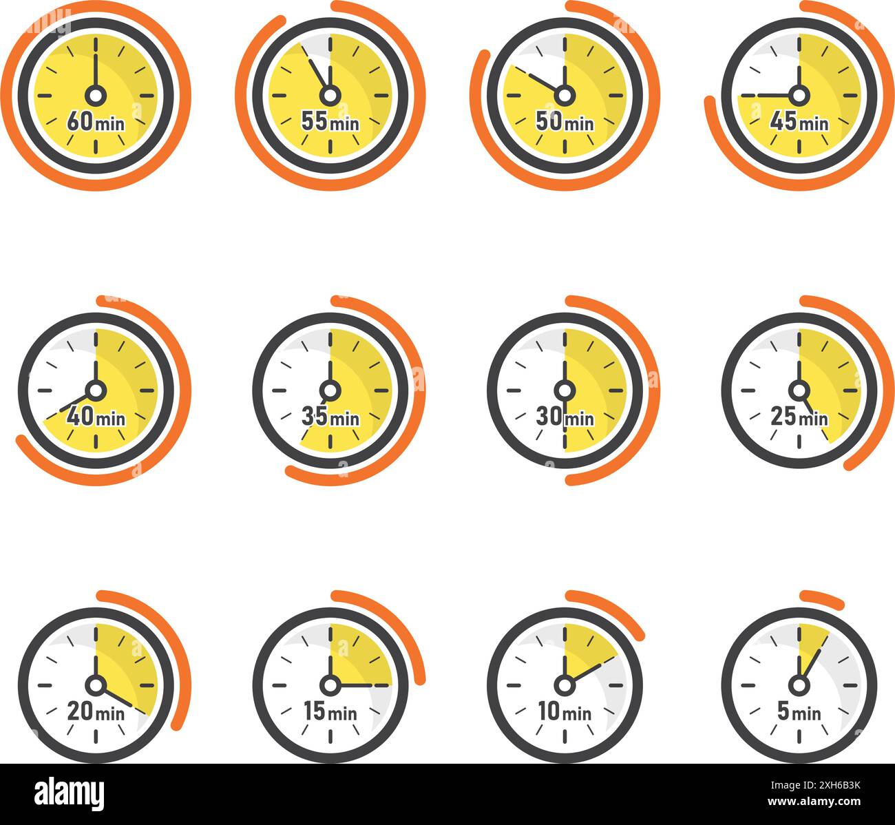 From 5 Minutes To 60 Minutes On Stopwatch Icon In Flat Style Clock