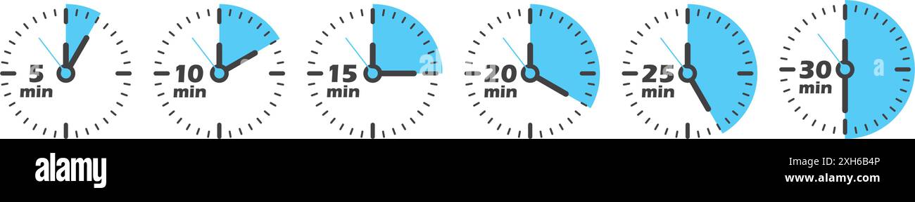 From 5 Minutes To 30 Minutes On Stopwatch Icon In Flat Style Clock