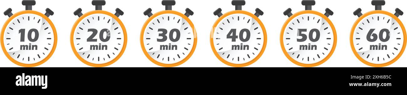 From 10 Minutes To 60 Minutes On Stopwatch Icon In Flat Style Clock