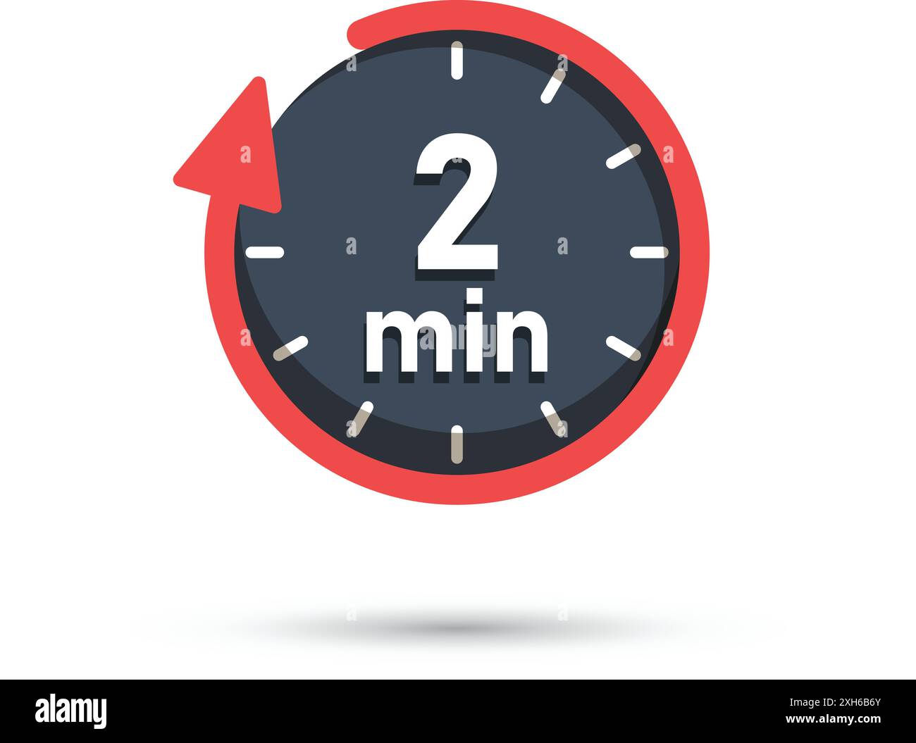 2 minute on stopwatch icon in flat style. Clock face timer vector ...