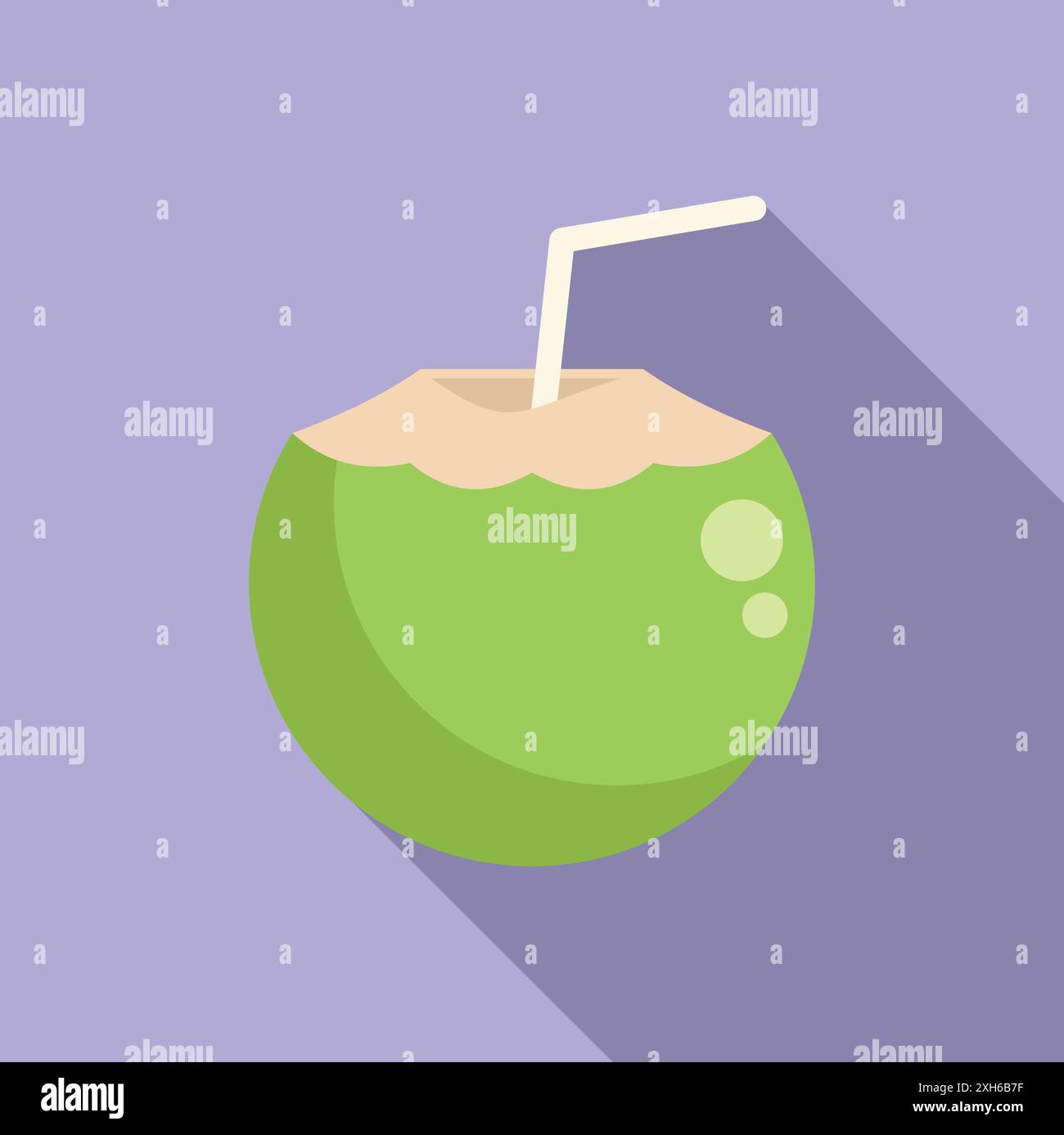 Refreshing illustration of a green coconut cocktail with a straw ...