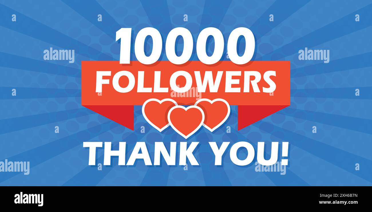 Thank you 10000 followers icon in flat style. Subscription amount ...