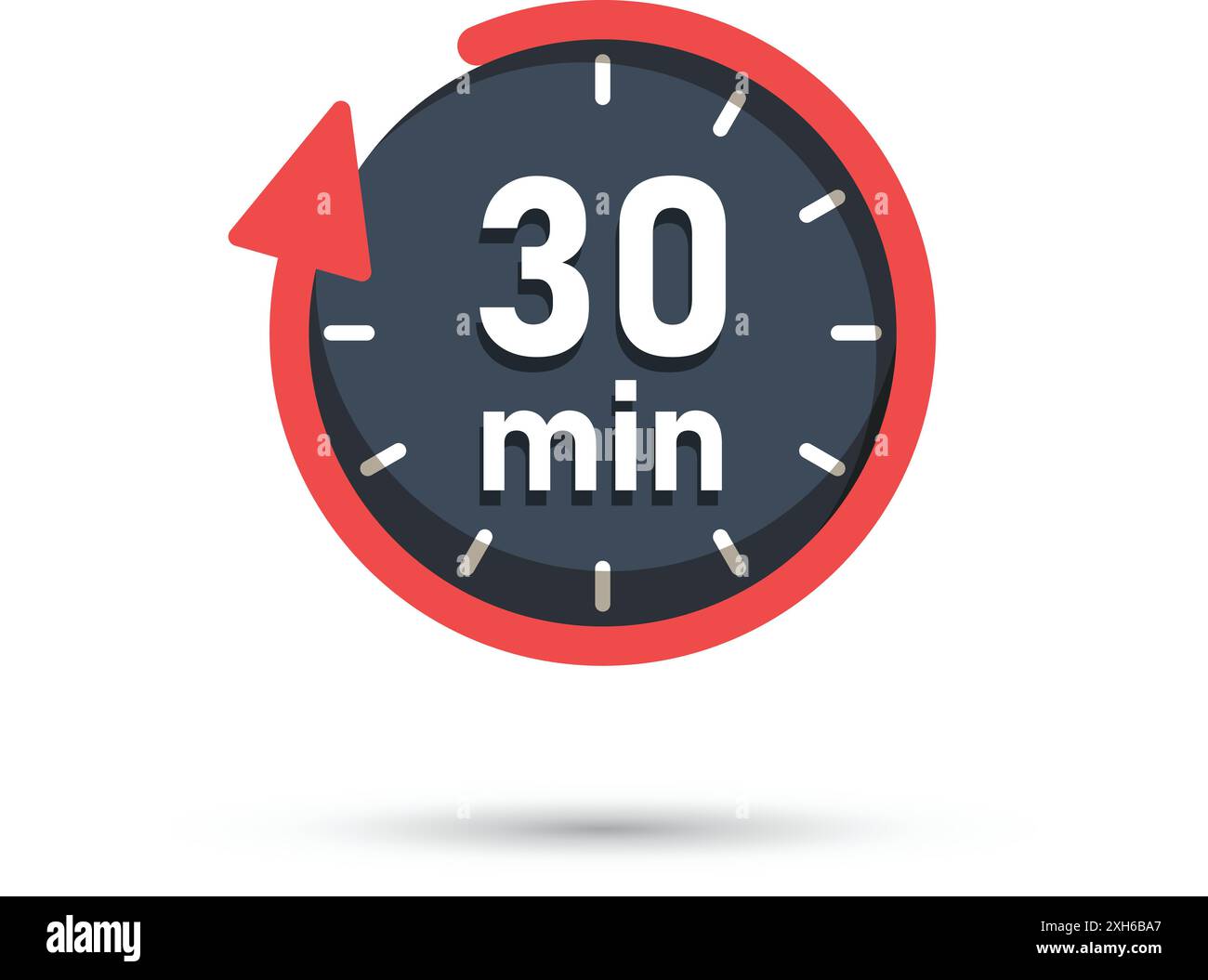 30 minutes on stopwatch icon in flat style. Clock face timer vector ...