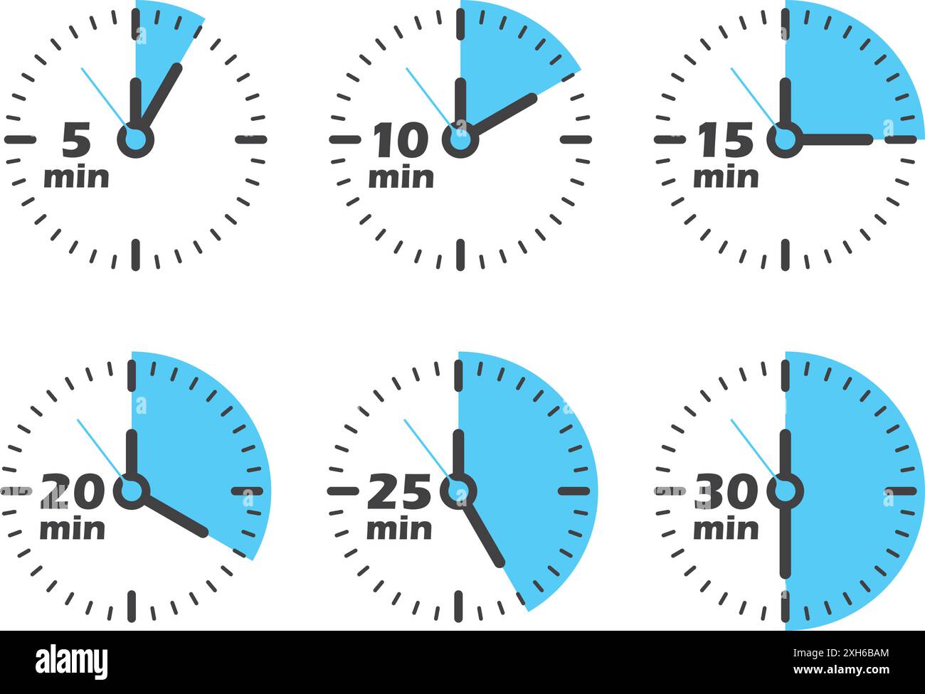 From 5 minutes to 30 minutes on stopwatch icon in flat style. Clock ...
