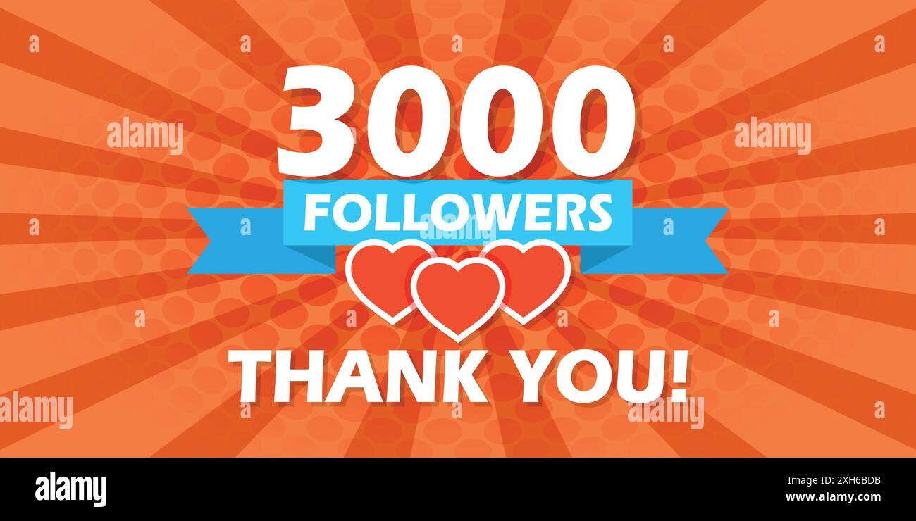 Thank you 3000 followers icon in flat style. Subscription amount vector ...