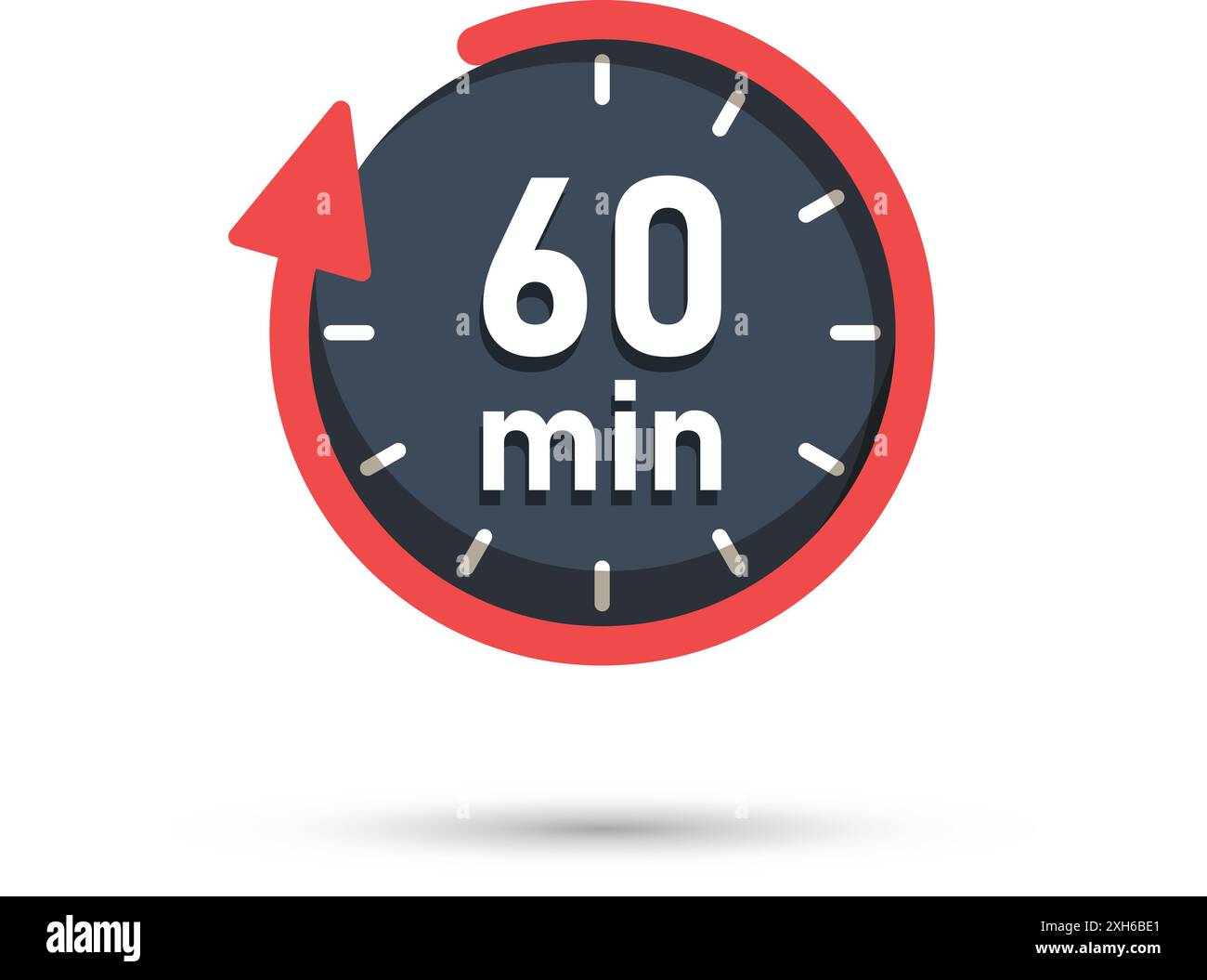 60 Minutes On Stopwatch Icon In Flat Style Clock Face Timer Vector
