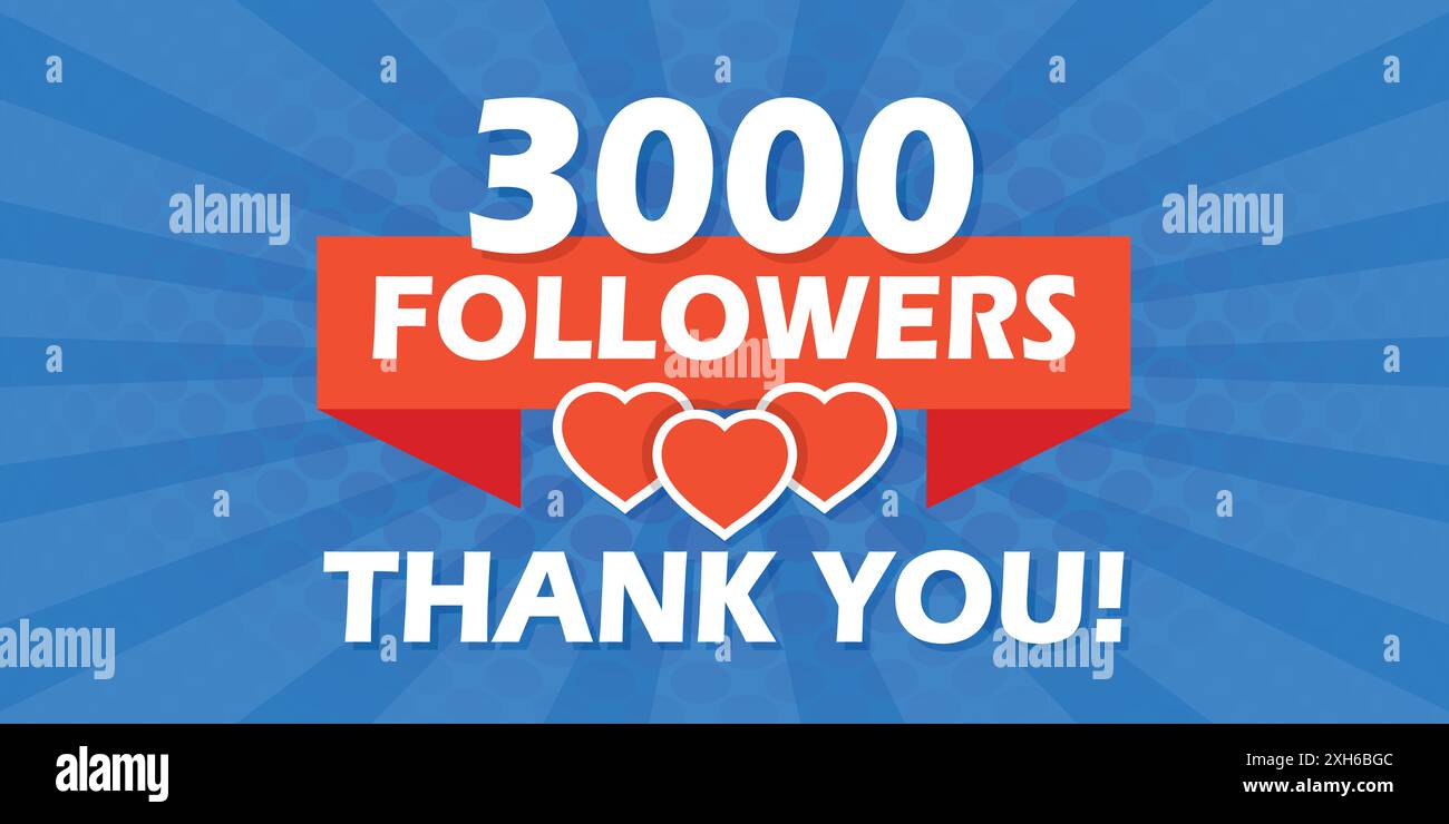 Thank you 3000 followers icon in flat style. Subscription amount vector ...