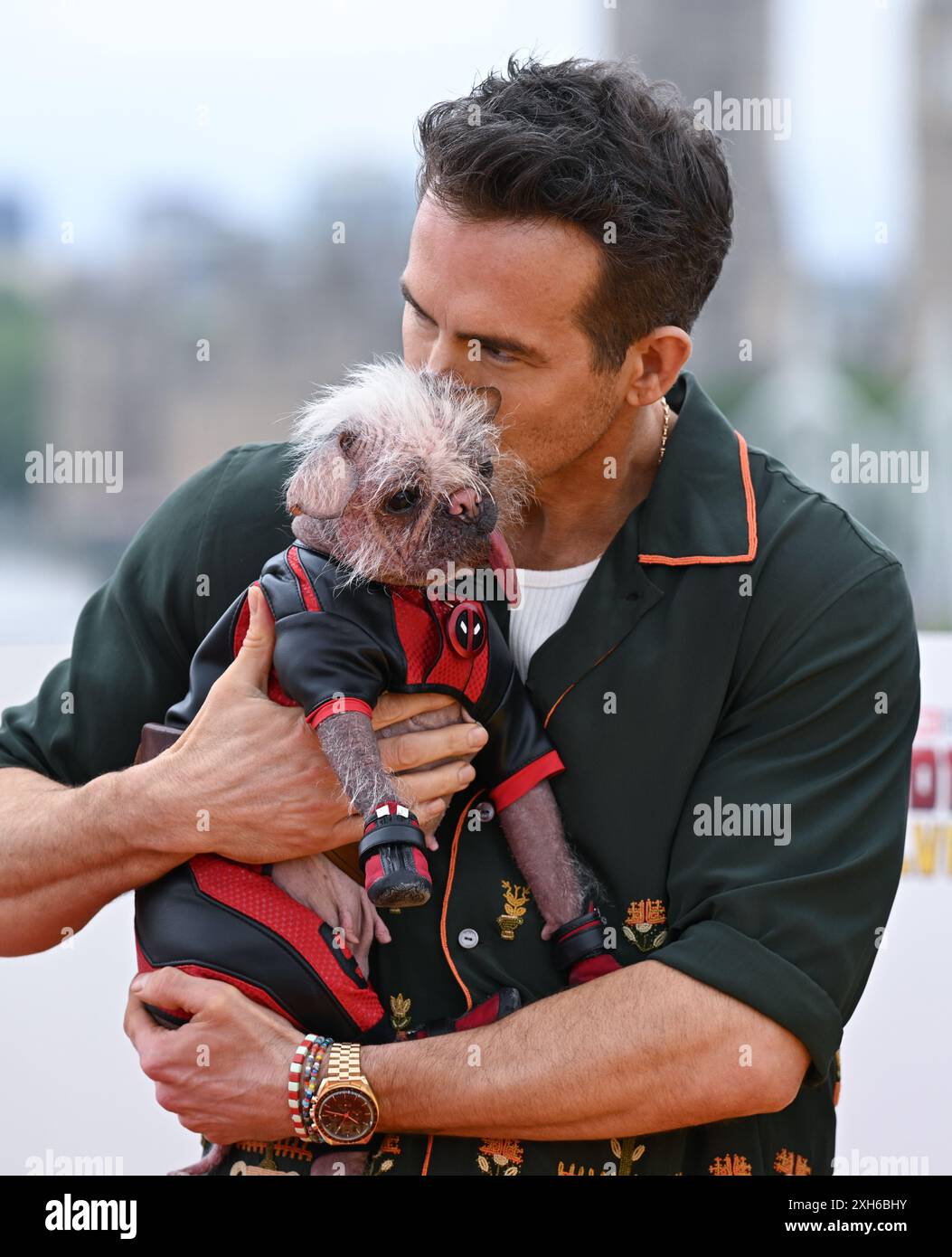 London, UK. July 12th, 2024. Ryan Reynolds and Peggy the dog at the ...