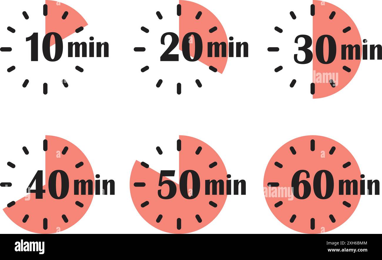 From 10 Minites To 60 Minutes On Stopwatch Icon In Flat Style Clock Face Timer Vector
