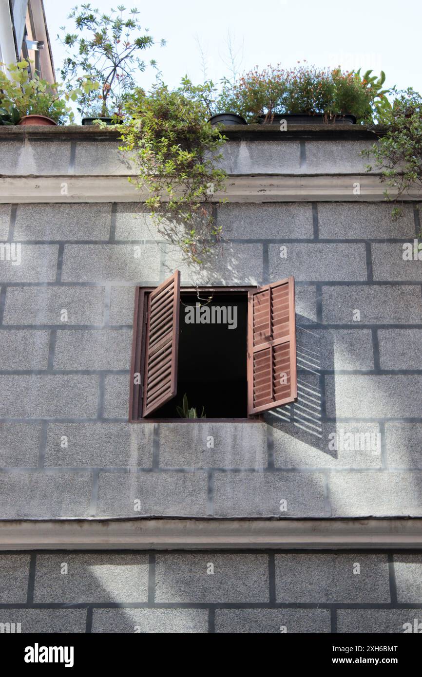 classic architecture with retractable wooden windows Stock Photo - Alamy