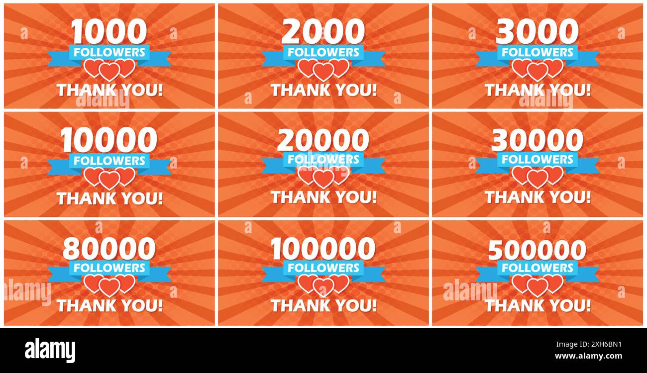 Thank you, followers icon set in flat style. Subscription amount vector ...