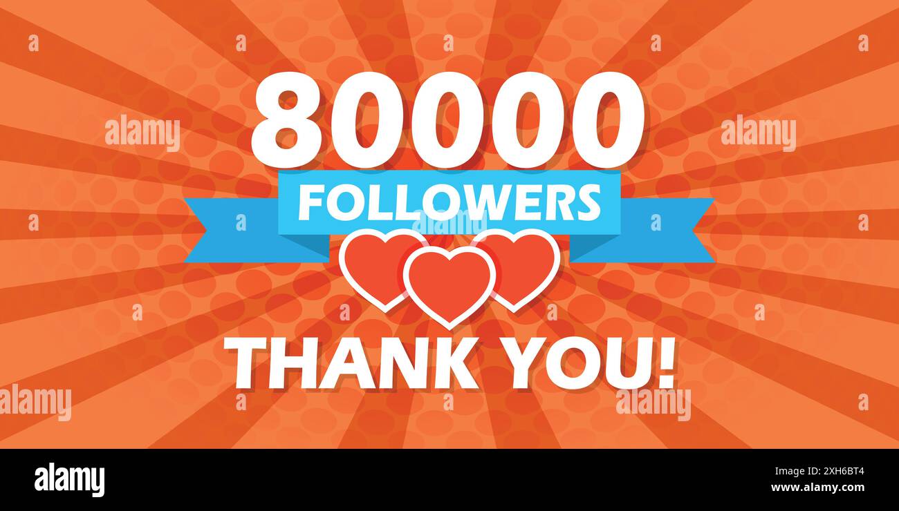 Thank you 80000 followers icon in flat style. Subscription amount ...