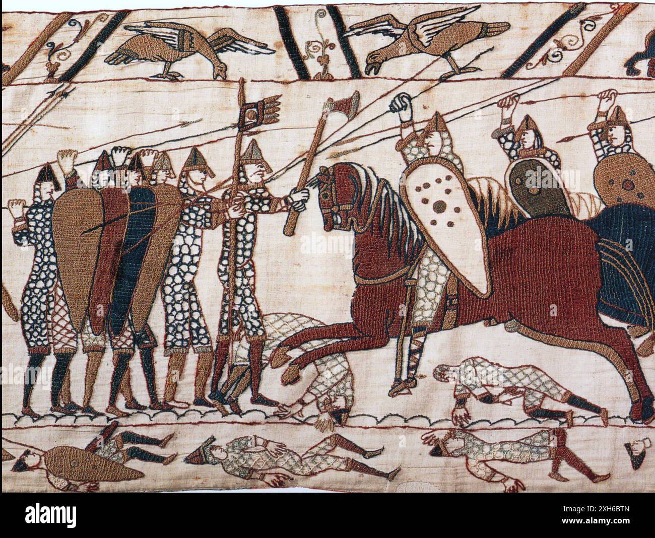 BATTLE OF HASTINGS 14 October 1066. Part of Scene 52 of the Bayeux ...