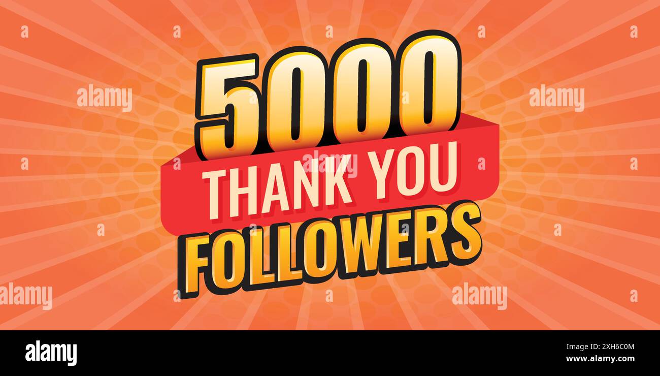 Thank you 5000 followers icon in flat style. Subscription amount vector illustration on isolated ...