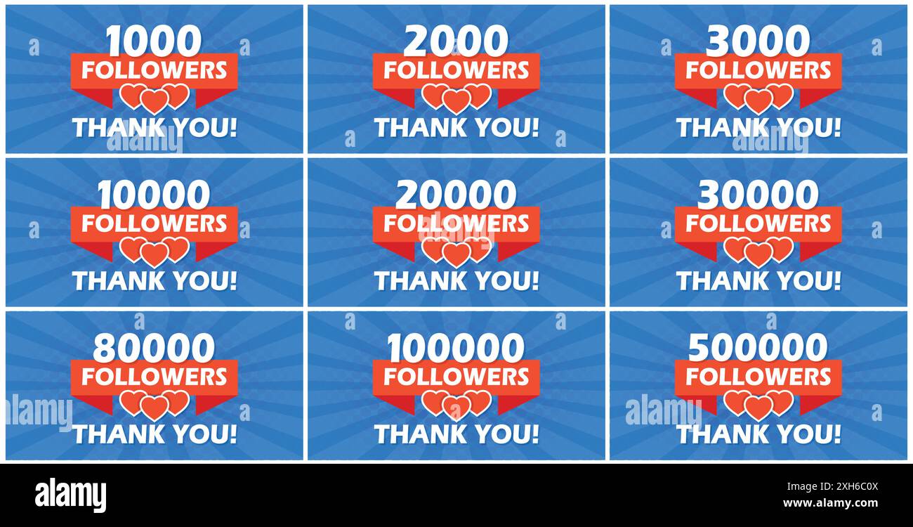 Thank you, followers icon set in flat style. Subscription amount vector ...