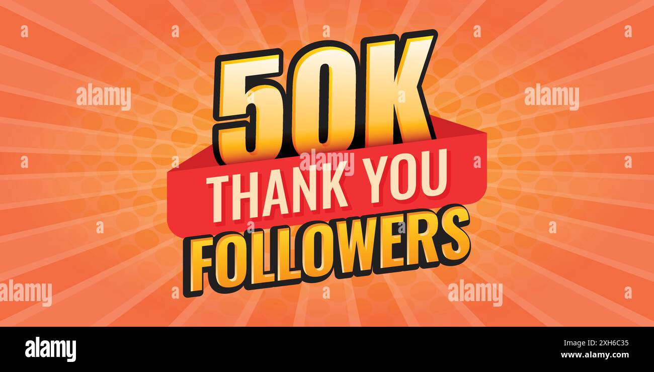 Thank you 50000 followers icon in flat style. Subscription amount ...