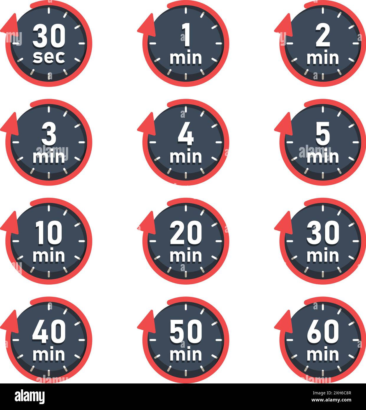 From 30 Seconds To 60 Minutes On Stopwatch Icon In Flat Style Clock