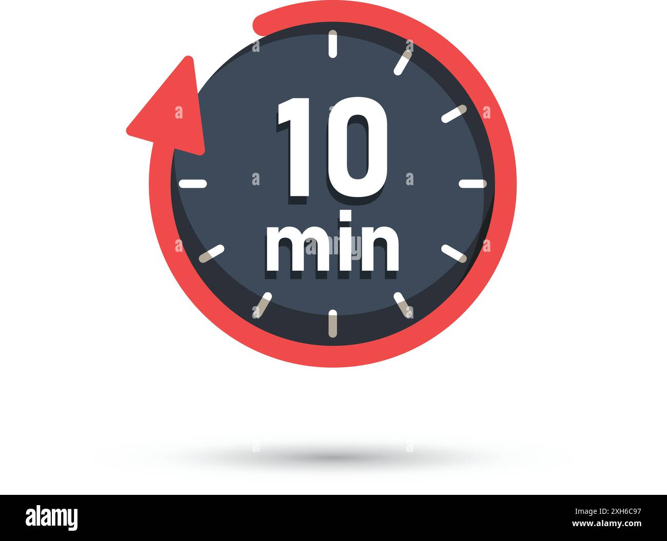 10 minutes on stopwatch icon in flat style. Clock face timer vector ...