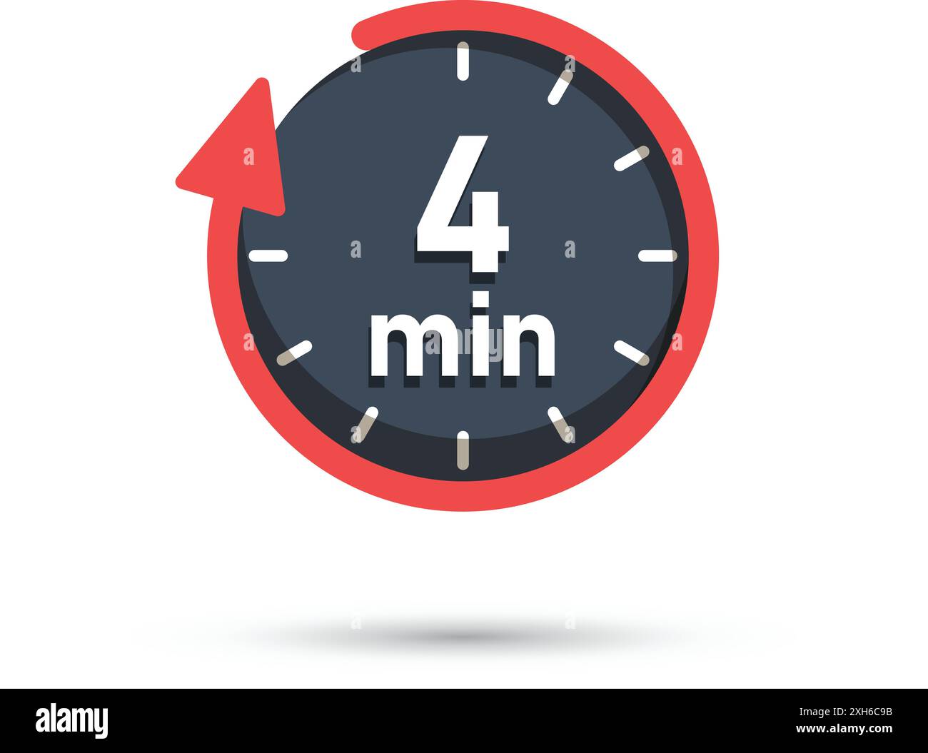 4 minutes on stopwatch icon in flat style. Clock face timer vector ...