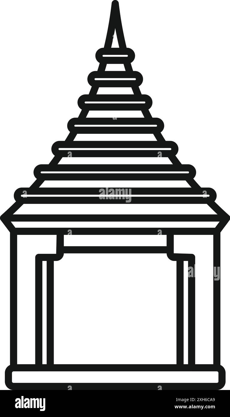 Line drawing of a thai temple building representing religion and ...
