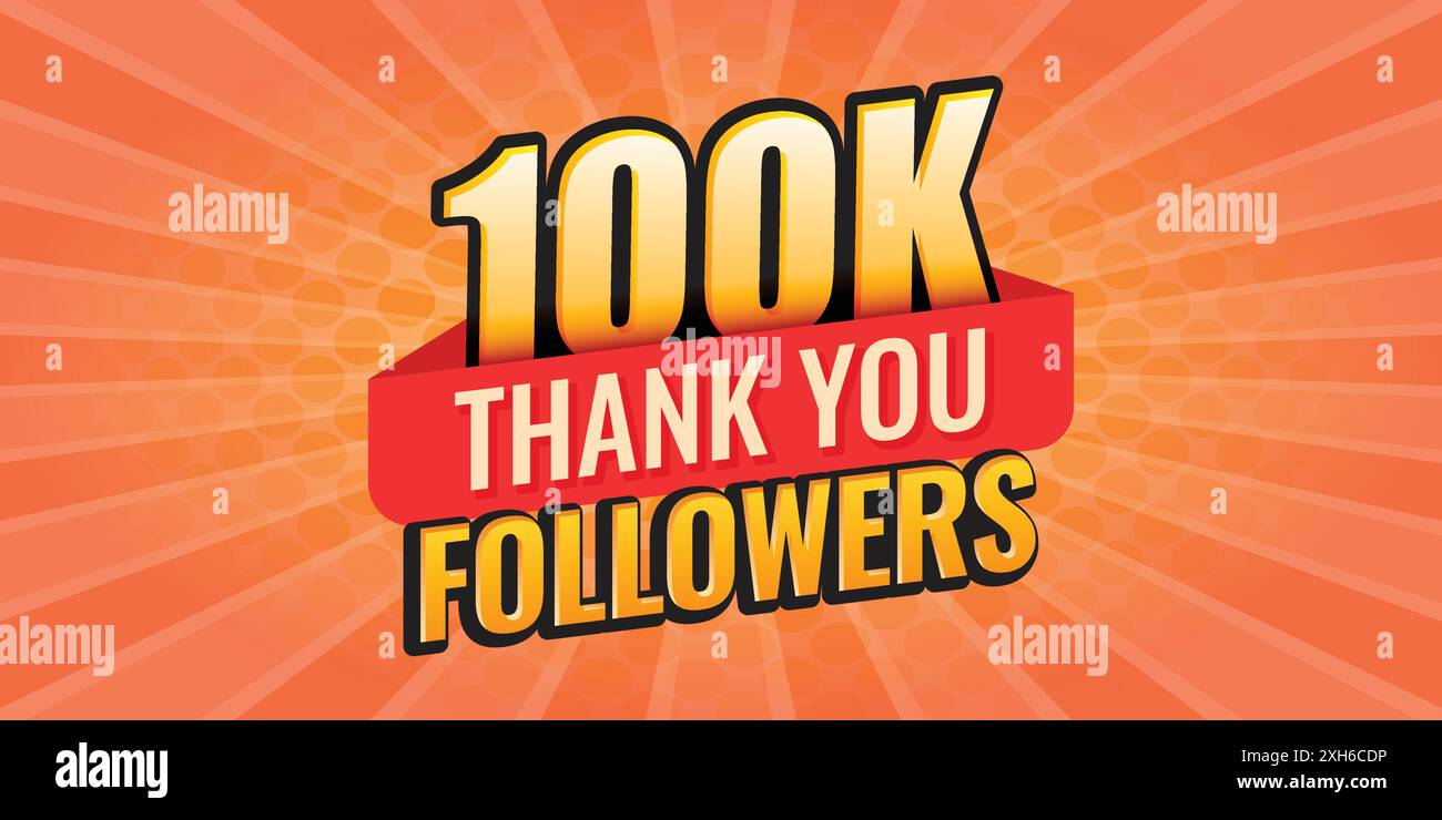 Thank you 100000 followers icon in flat style. Subscription amount ...