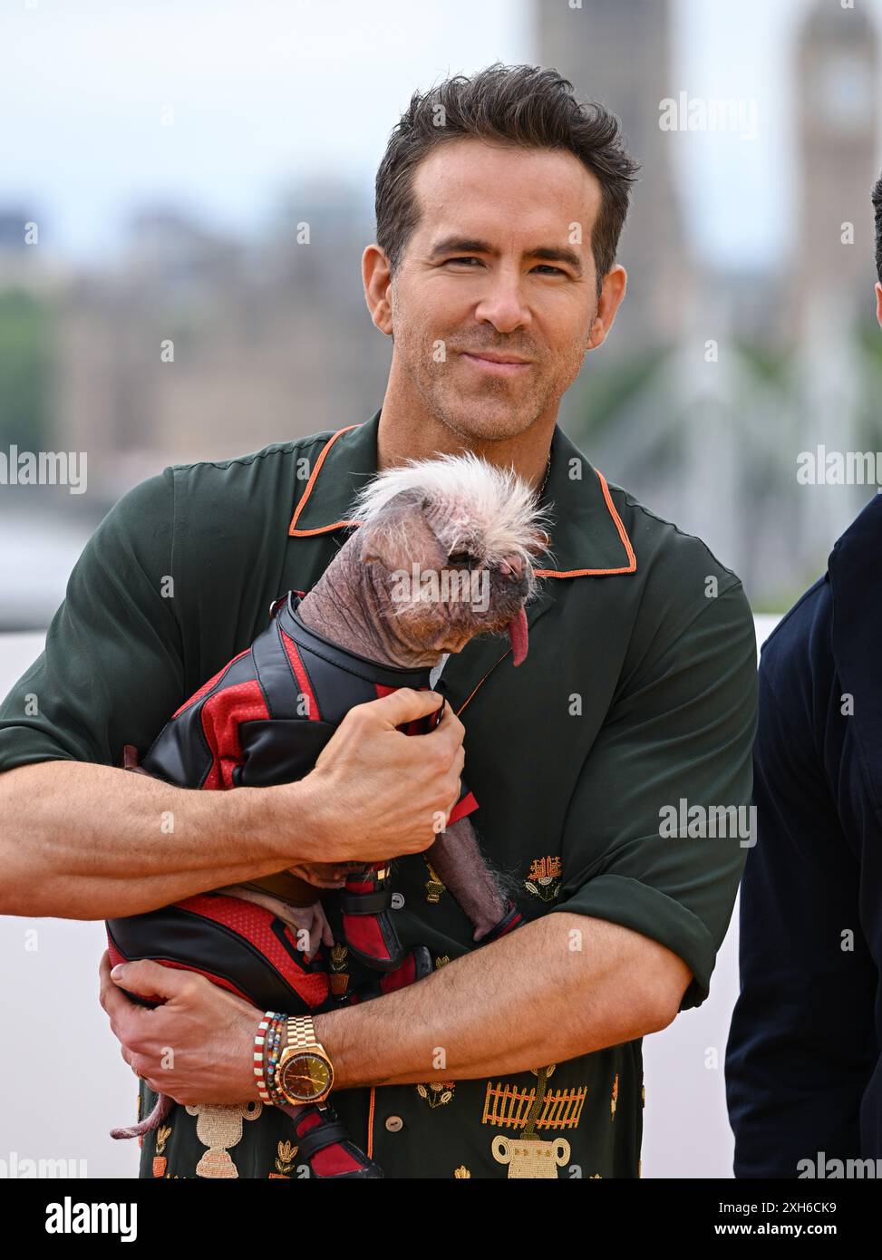 London, UK. July 12th, 2024. Ryan Reynolds and Peggy the dog at the ...