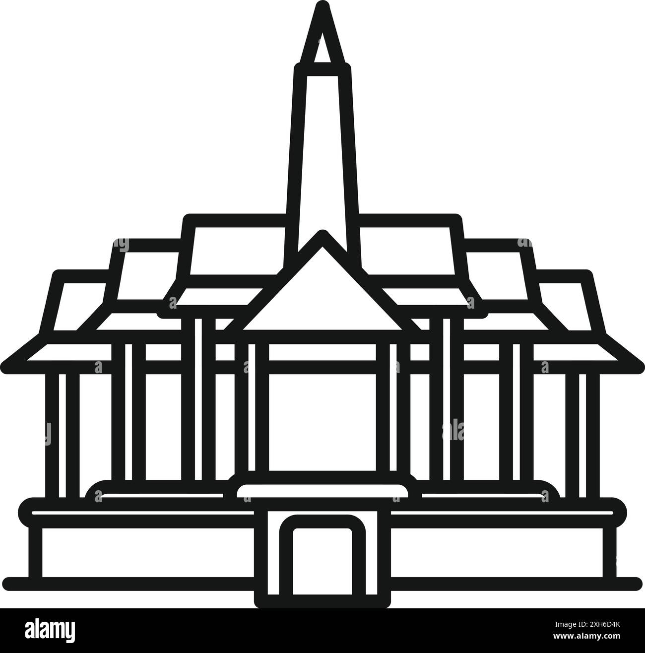 Line art illustration of an ancient asian temple building with an ...