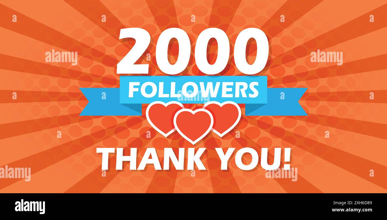 Thank you 2000 followers icon in flat style. Subscription amount vector ...