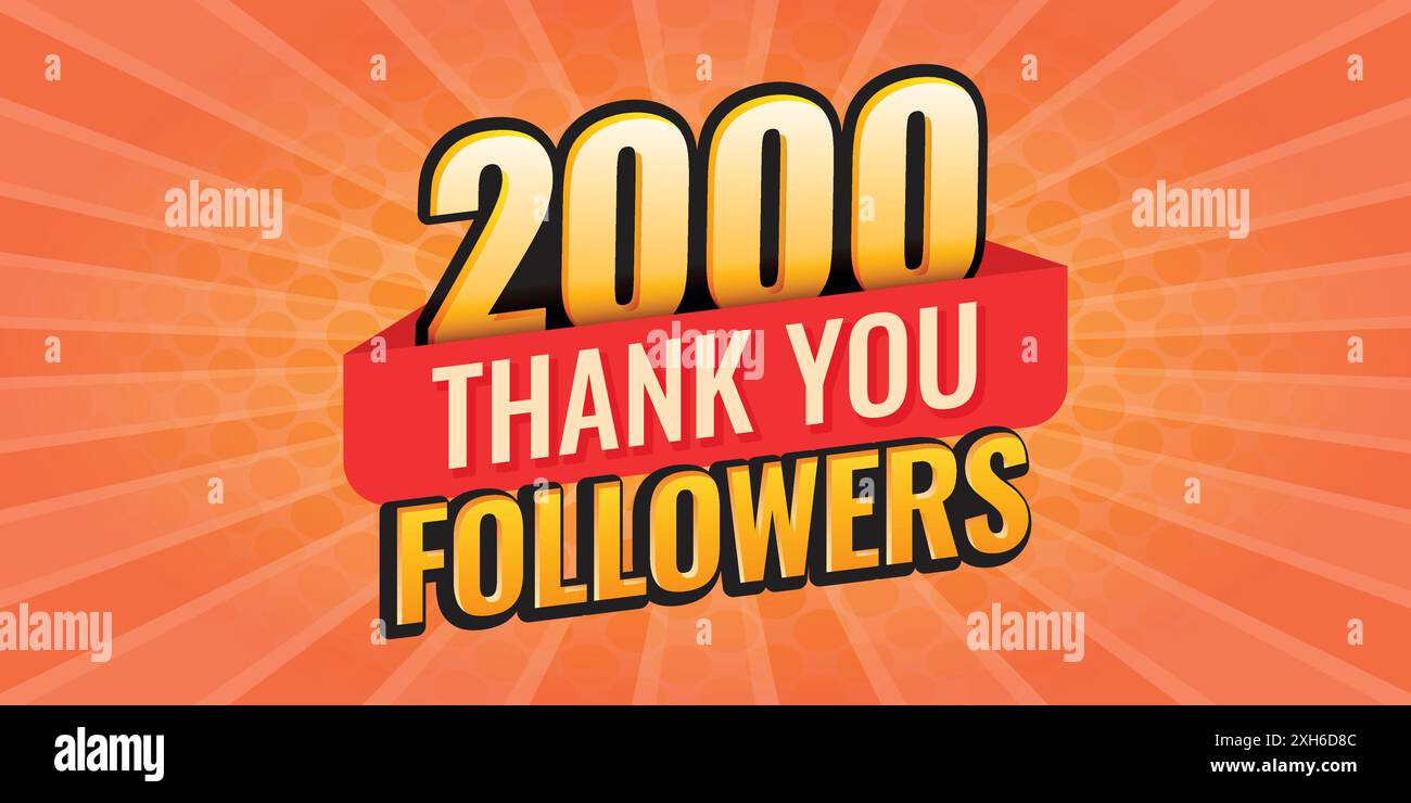 Thank you 2000 followers icon in flat style. Subscription amount vector ...