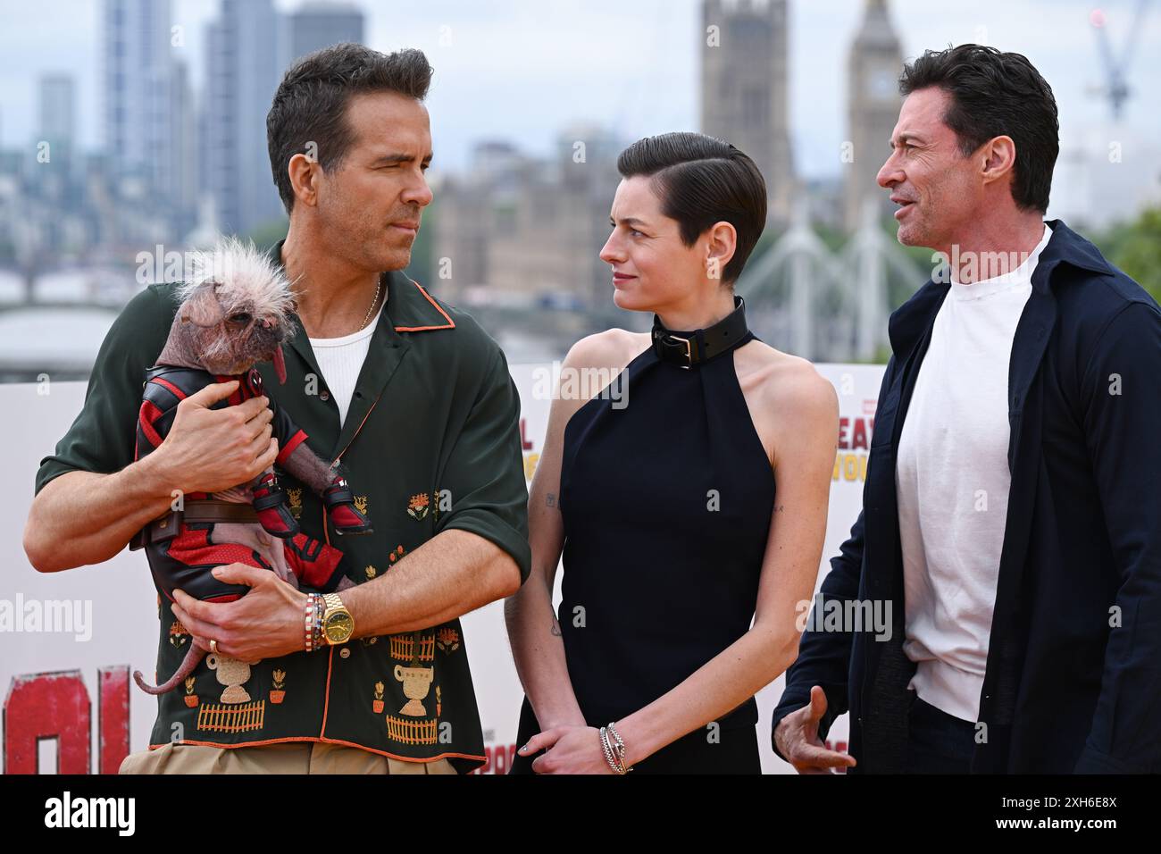 London, UK. July 12th, 2024. Ryan Reynolds, Emma Corrin, Peggy the dog ...