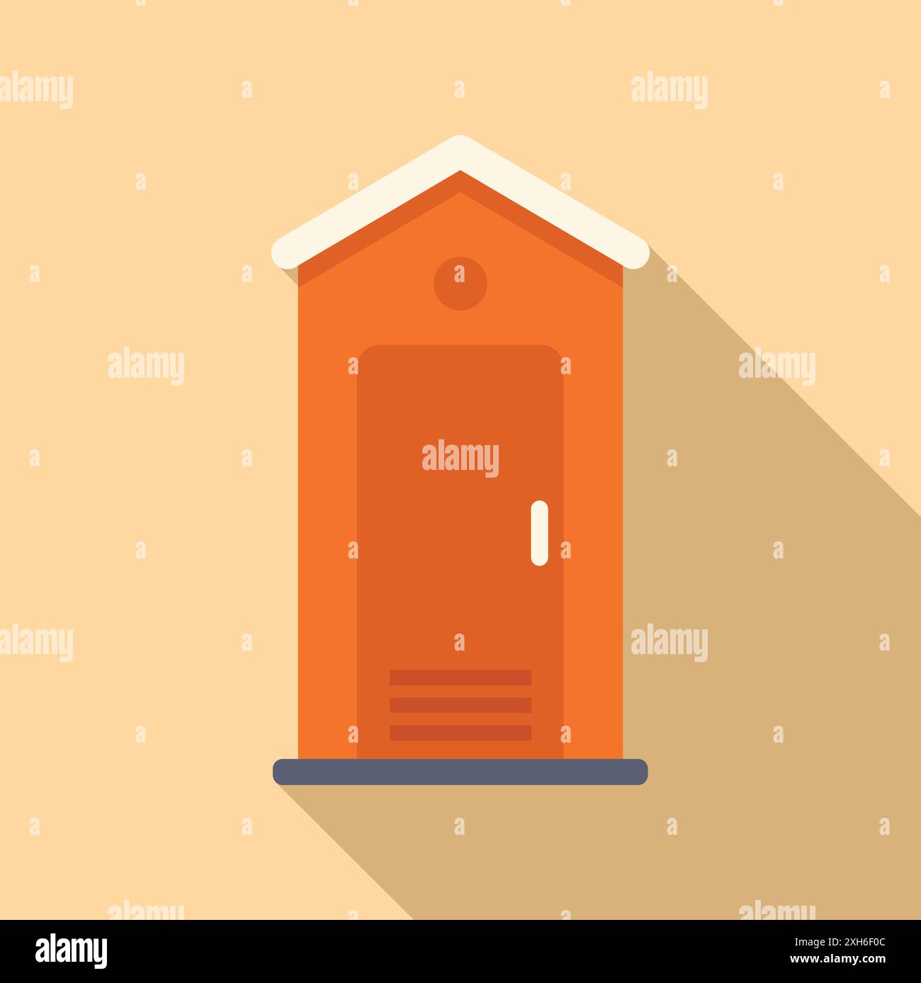 Minimalist illustration featuring an orange wooden outhouse with a ...