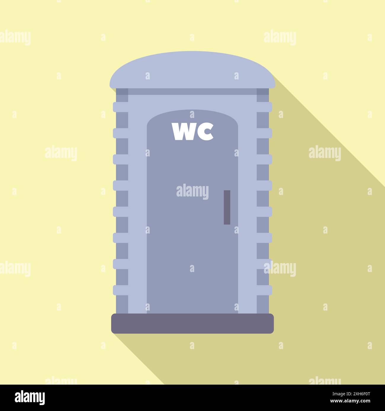 Plastic mobile toilet showing wc sign standing on yellow background ...