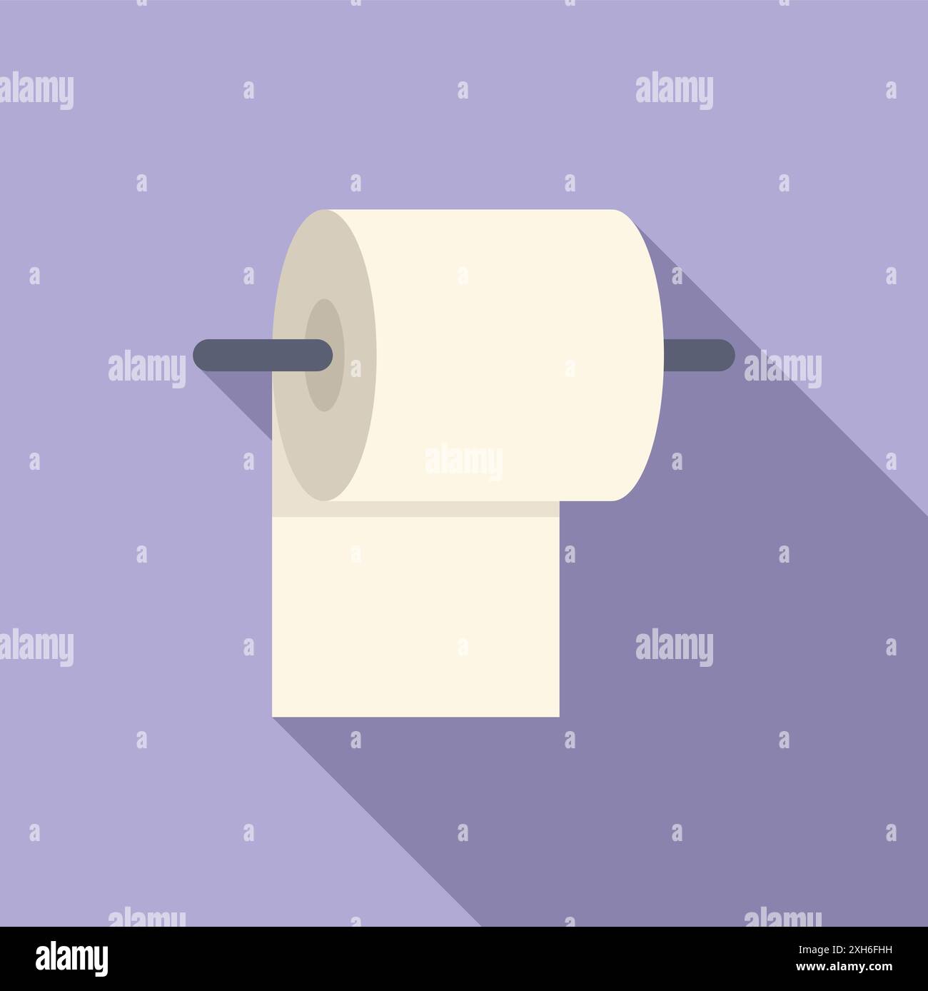 Toilet paper is hanging on a metal holder casting a long shadow on a ...